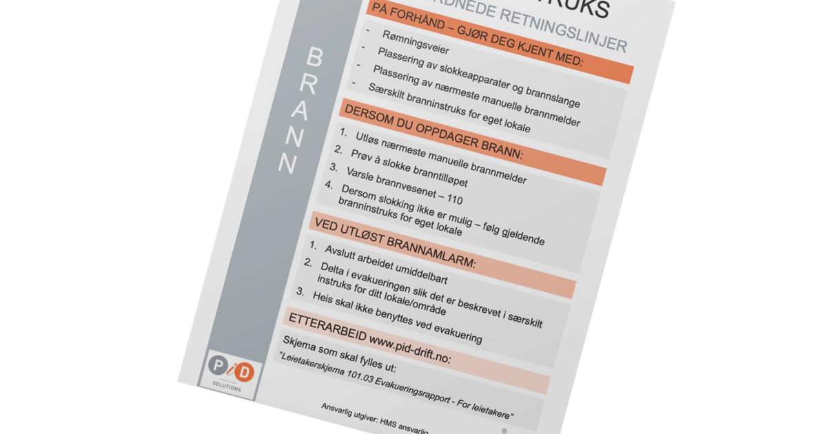 Instructions in case of fire - PiD Solutions AS